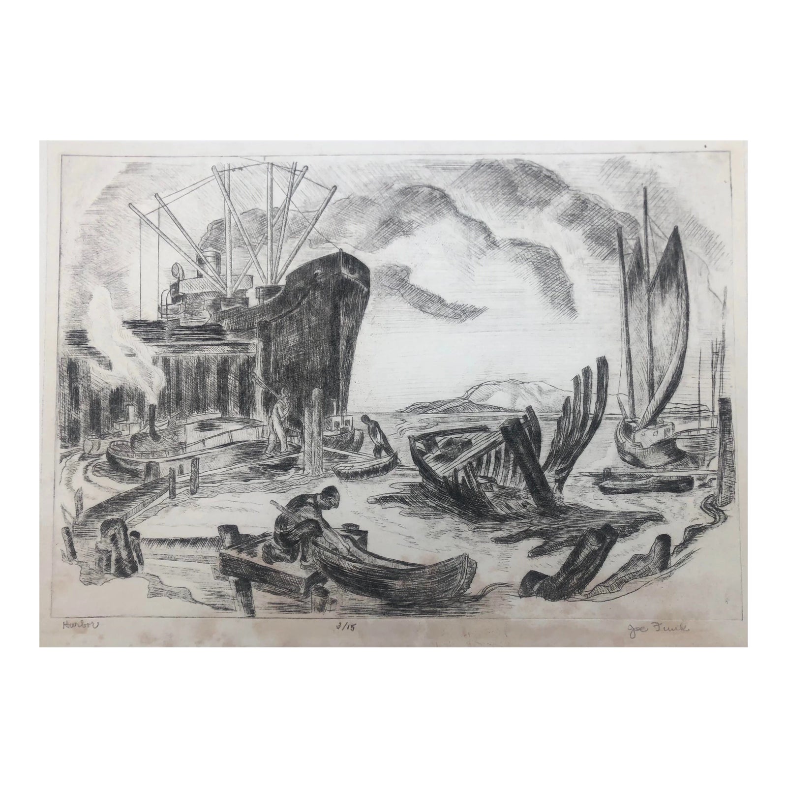 1940s Joe Funk Harbor Nautical Lithograph | Chairish