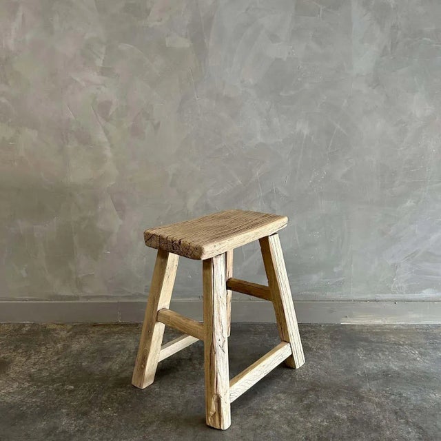 Reclaimed Elm Wood Stool | Chairish
