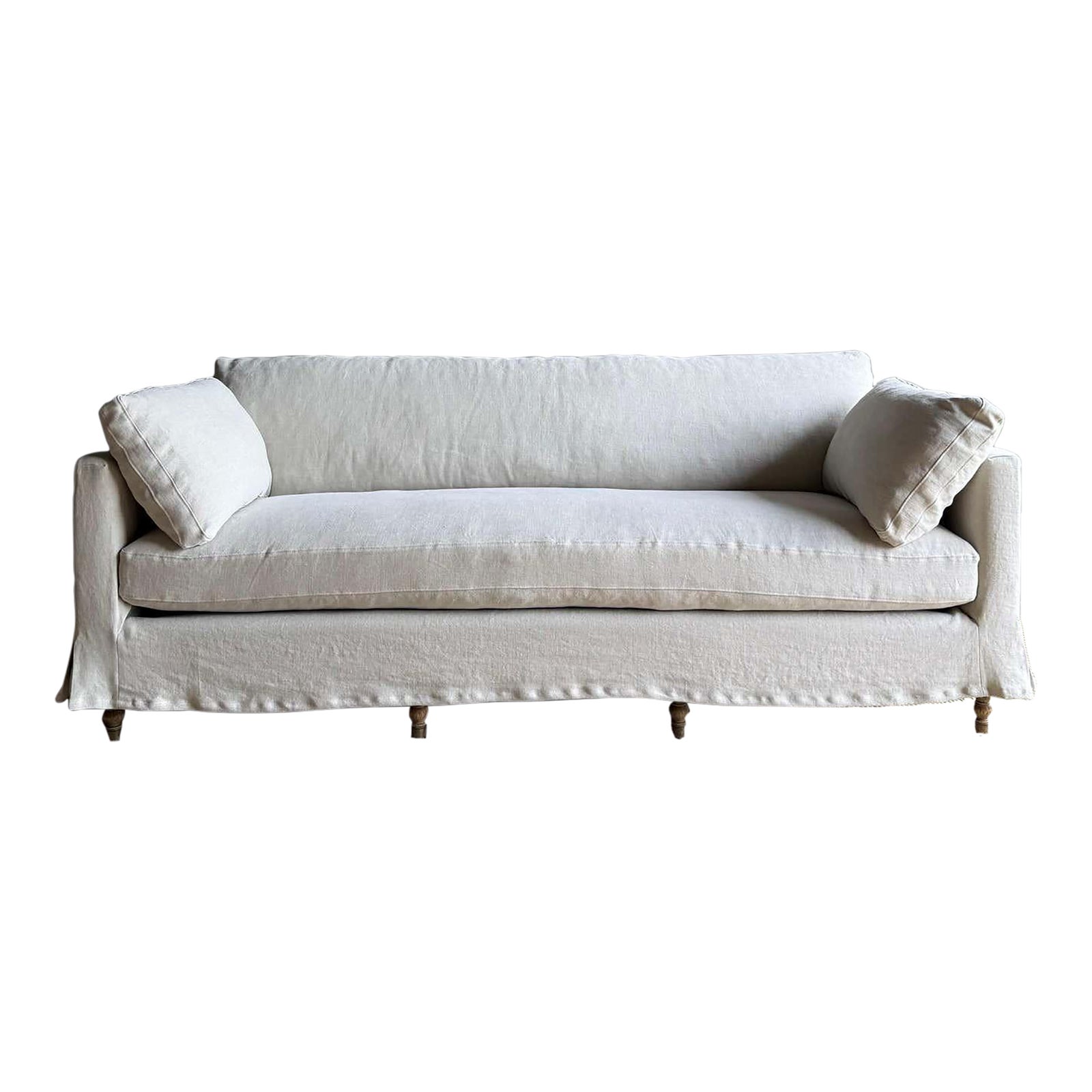 Rudin Slip Covered Stone Washed Linen Sofa With Down Cushions | Chairish