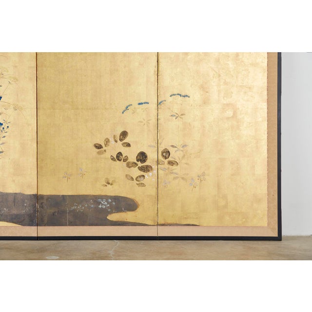 Japanese Four-Panel Rimpa Screen Floral Autumn Landscape | Chairish