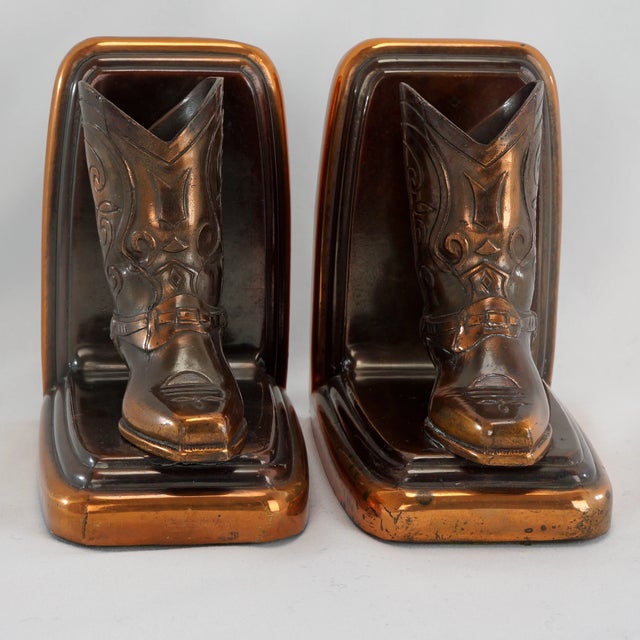 Pair of Vintage Cowboy Boot Copper Patina Bookends 1950's | Chairish
