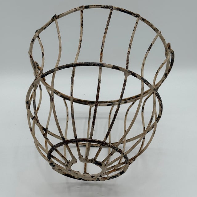 Vintage Chippy White Wire Egg Gathering Basket With Swing Handle | Chairish