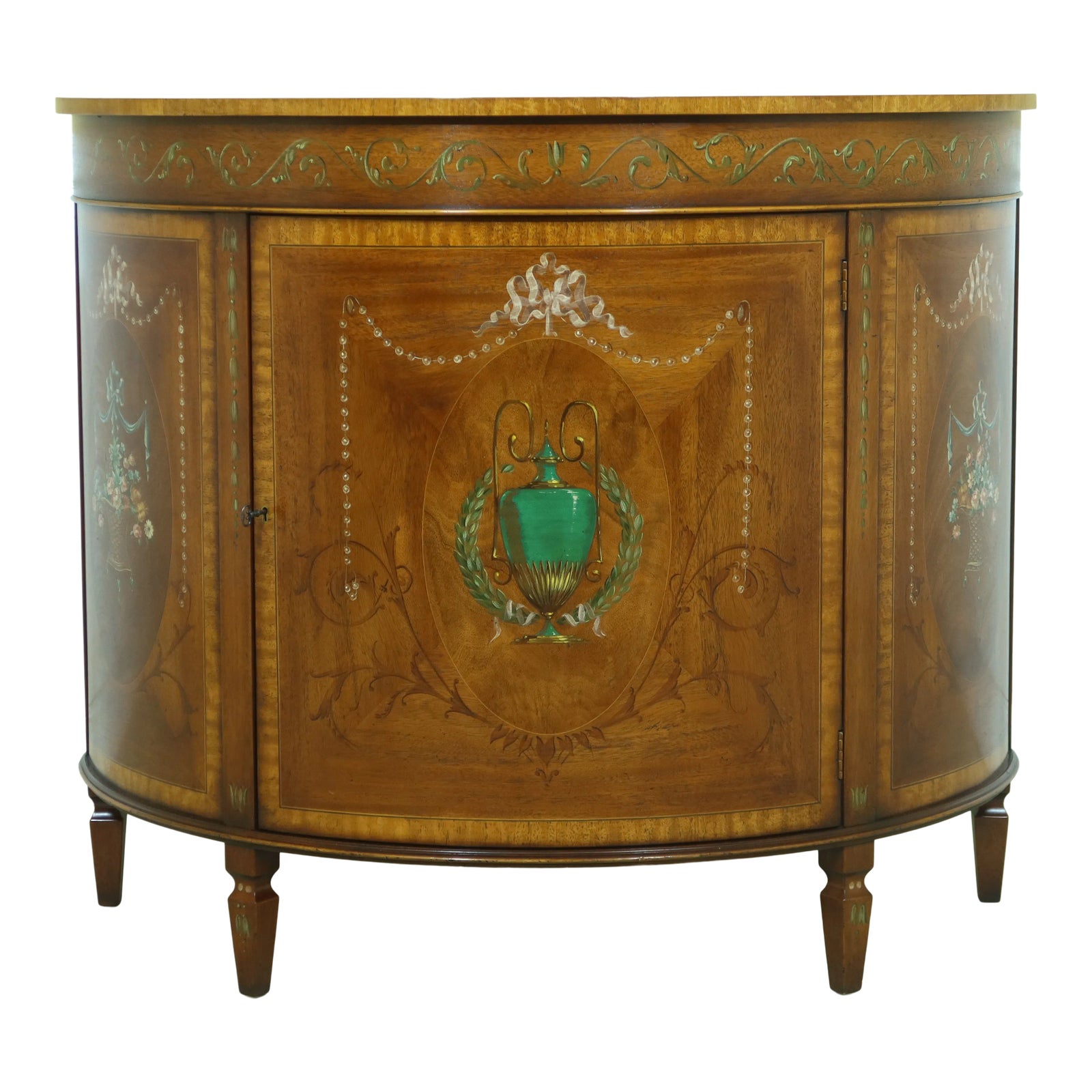 Adams Paint Decorated 1/2 Round Commode | Chairish