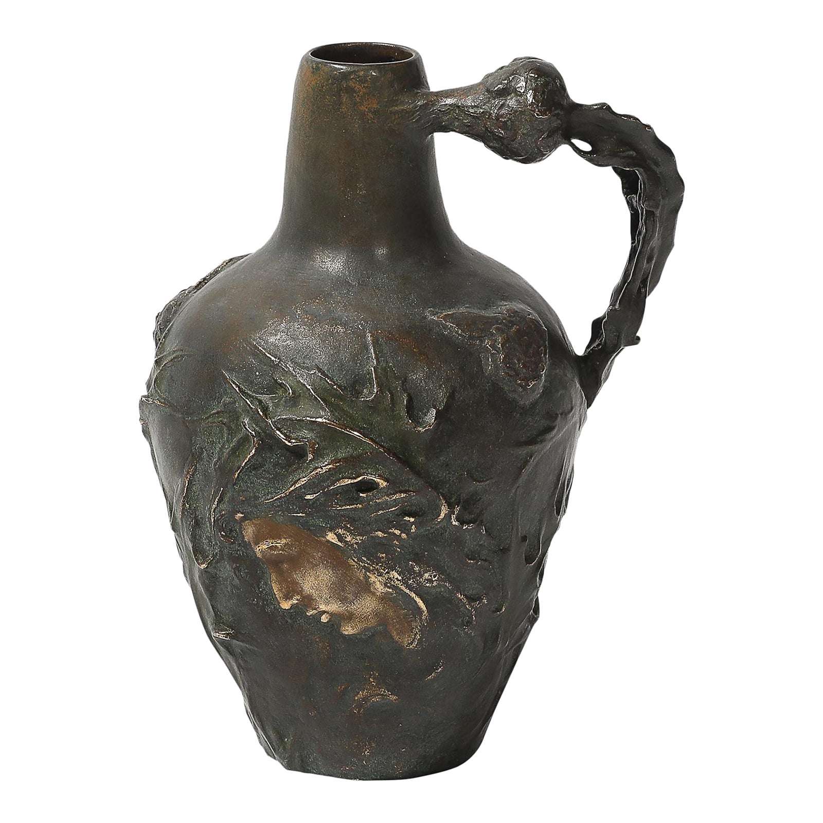 Art Nouveau Bronze Flagon Maiden Enveloped in Milk Thistle Signed ...