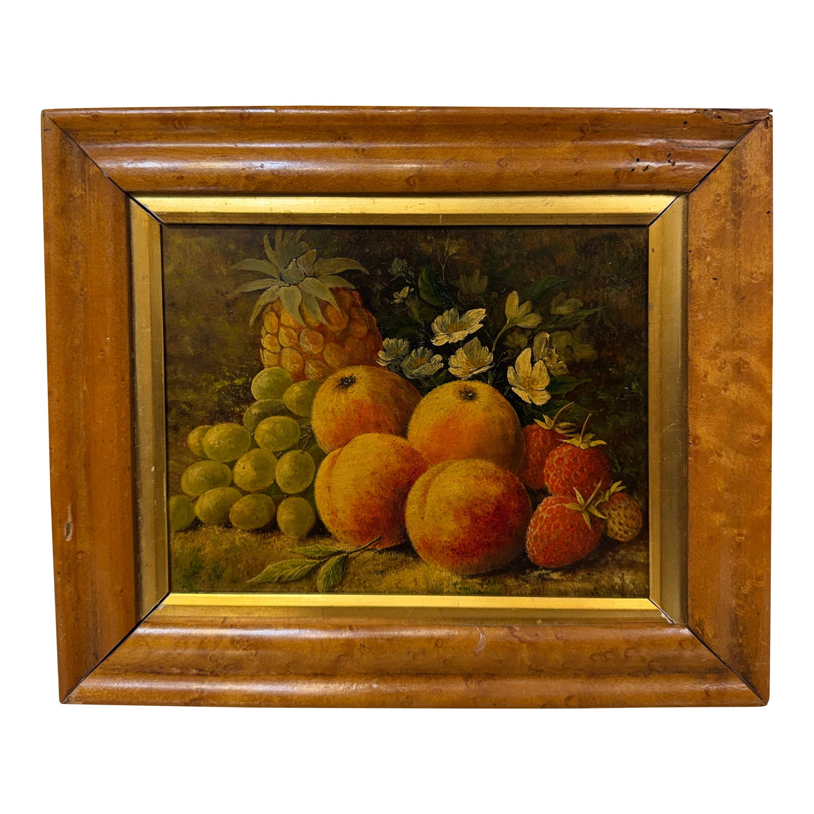 19th Century Oil on Board Still Life of Fruit | Chairish