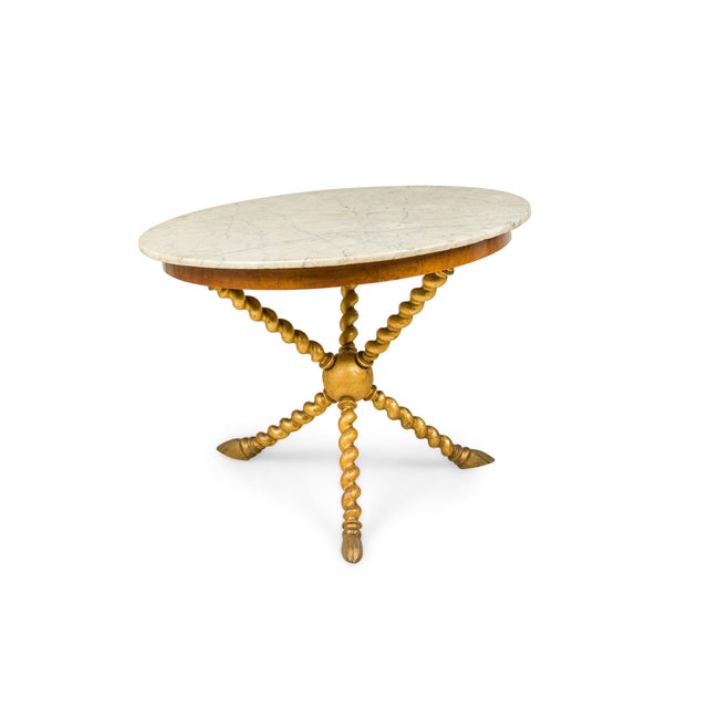 Circular Walnut, Giltwood and Marble Center Table | Chairish