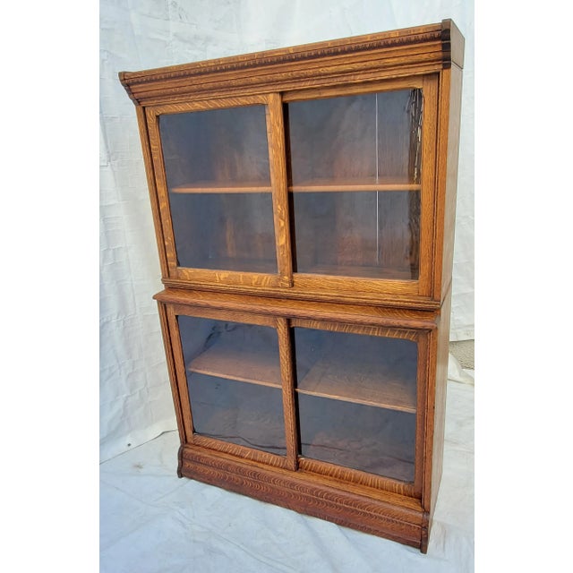 1900s Arts & Crafts Danner Bookcase With Tiger Oak, Sliding Glass Doors ...