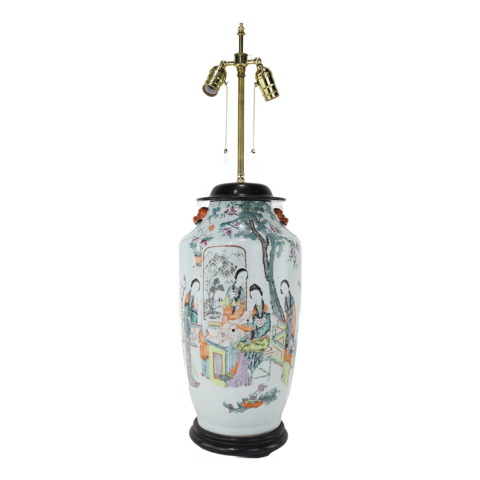 Antique Chinese Porcelain Vase Table Lamp With Figures & Floral Motifs ...