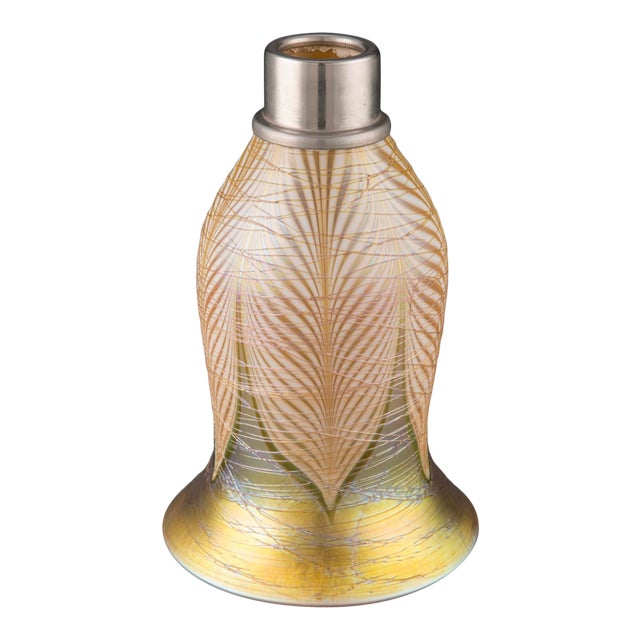 1905 Quezal Glass Pulled Feathered and Threaded Glass Shade | Chairish