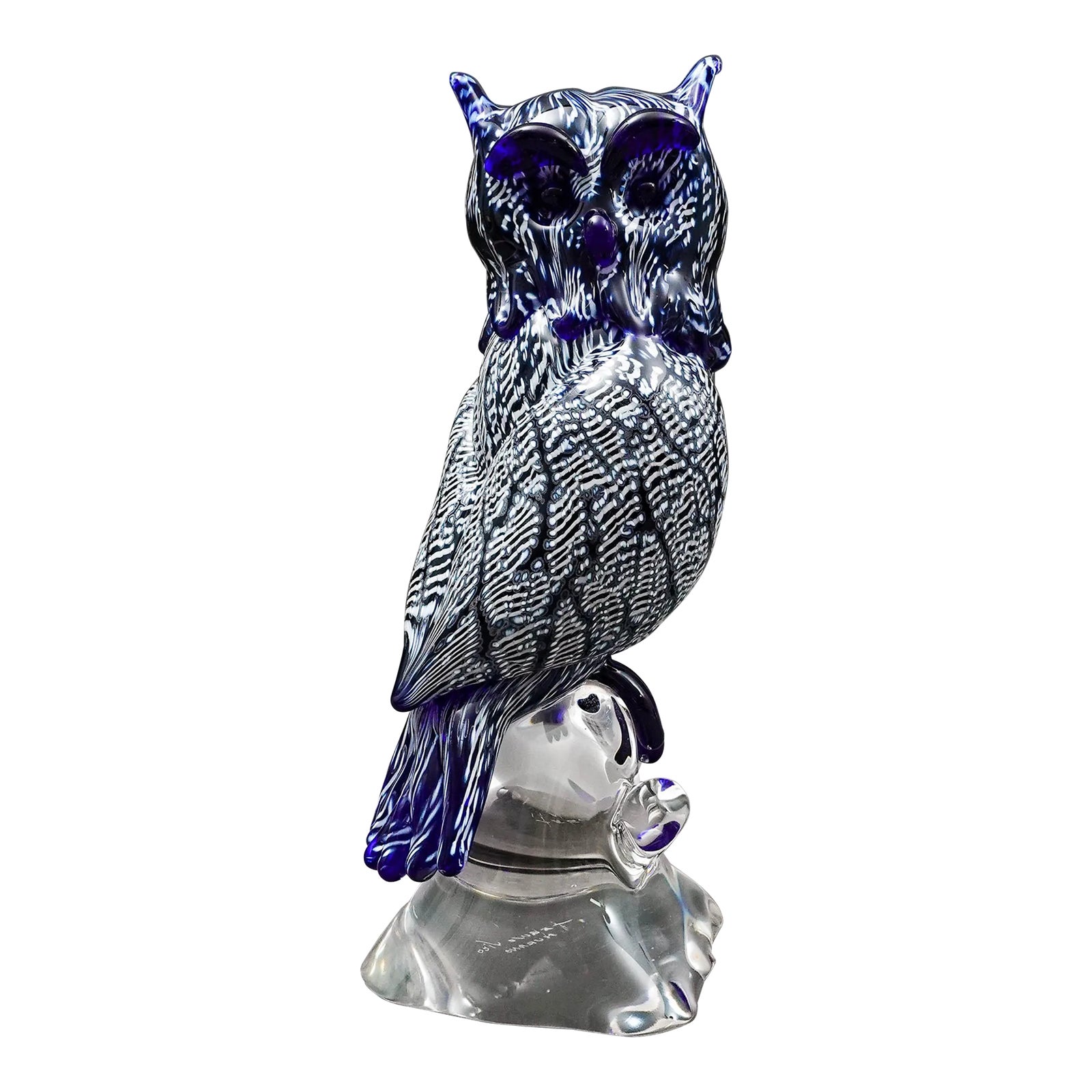 Mid 20th Century Seguso Viro Signed Large Blue & White Murano Glass Owl ...