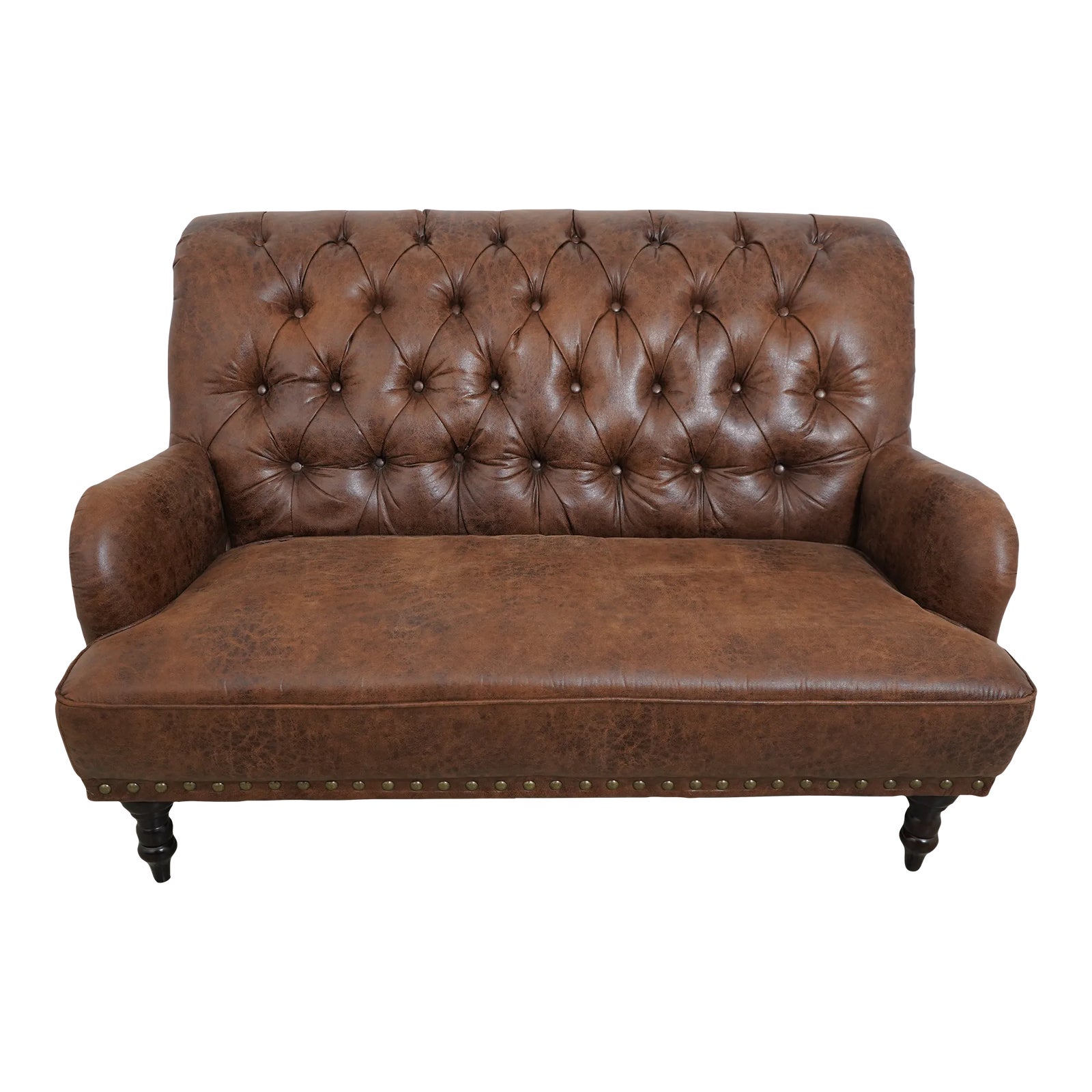 Chesterfield Style Faux Leather Upholstered Sofa Loveseat | Chairish