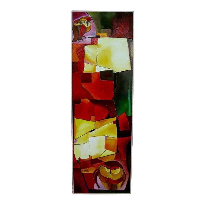 Cubist Painting Owls by Rising Artist Gabriella Huluba | Chairish