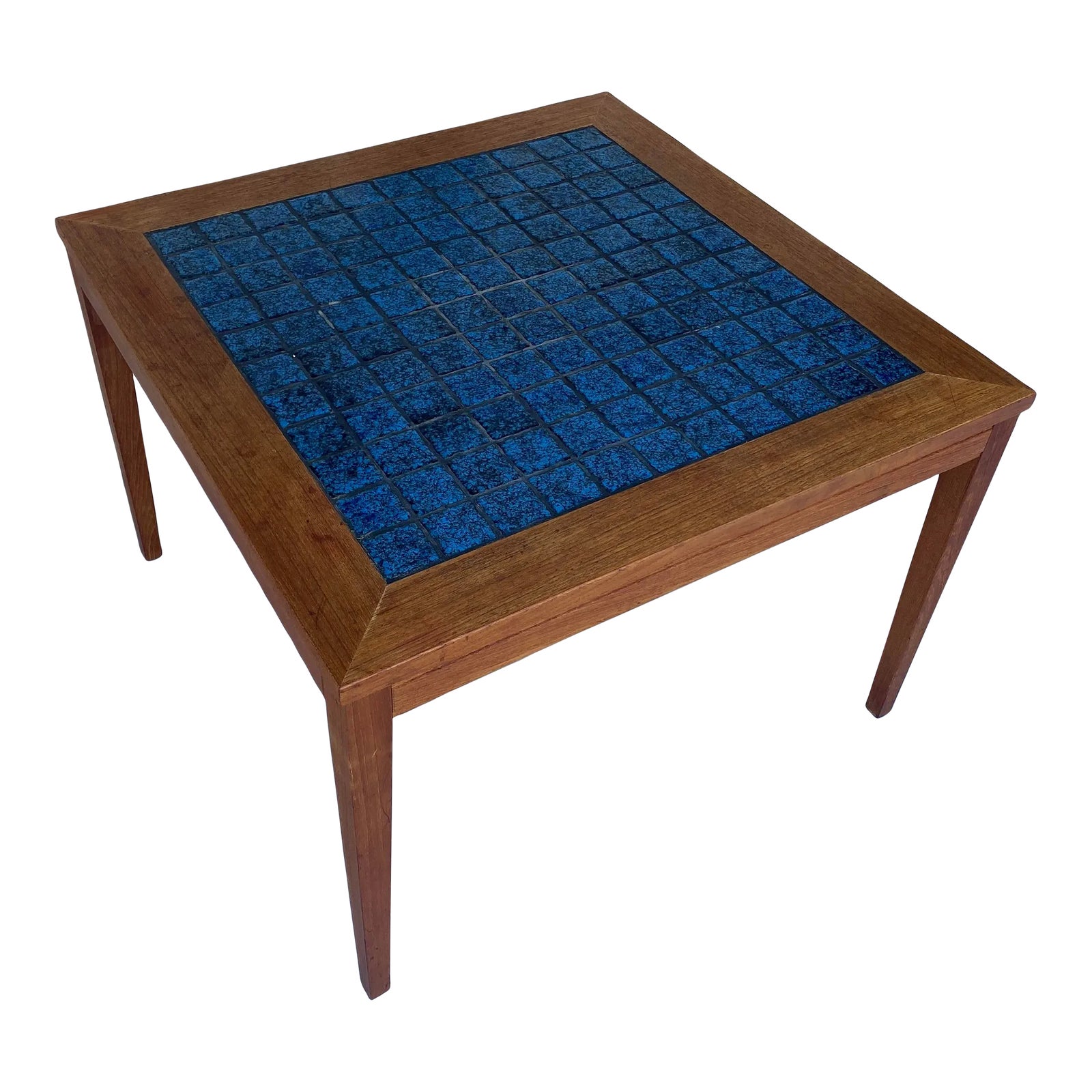 1960s Mid Century Danish Modern Teak & Blue Tile Top Coffee or End ...