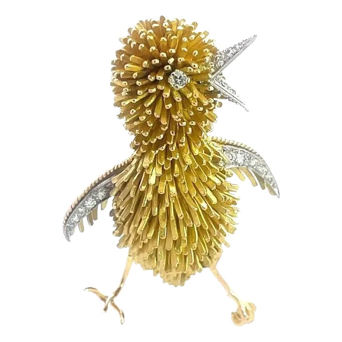 Rene Kern 18k Gold Bird Brooch Diamond Movable Beak Full Figure Vintage ...