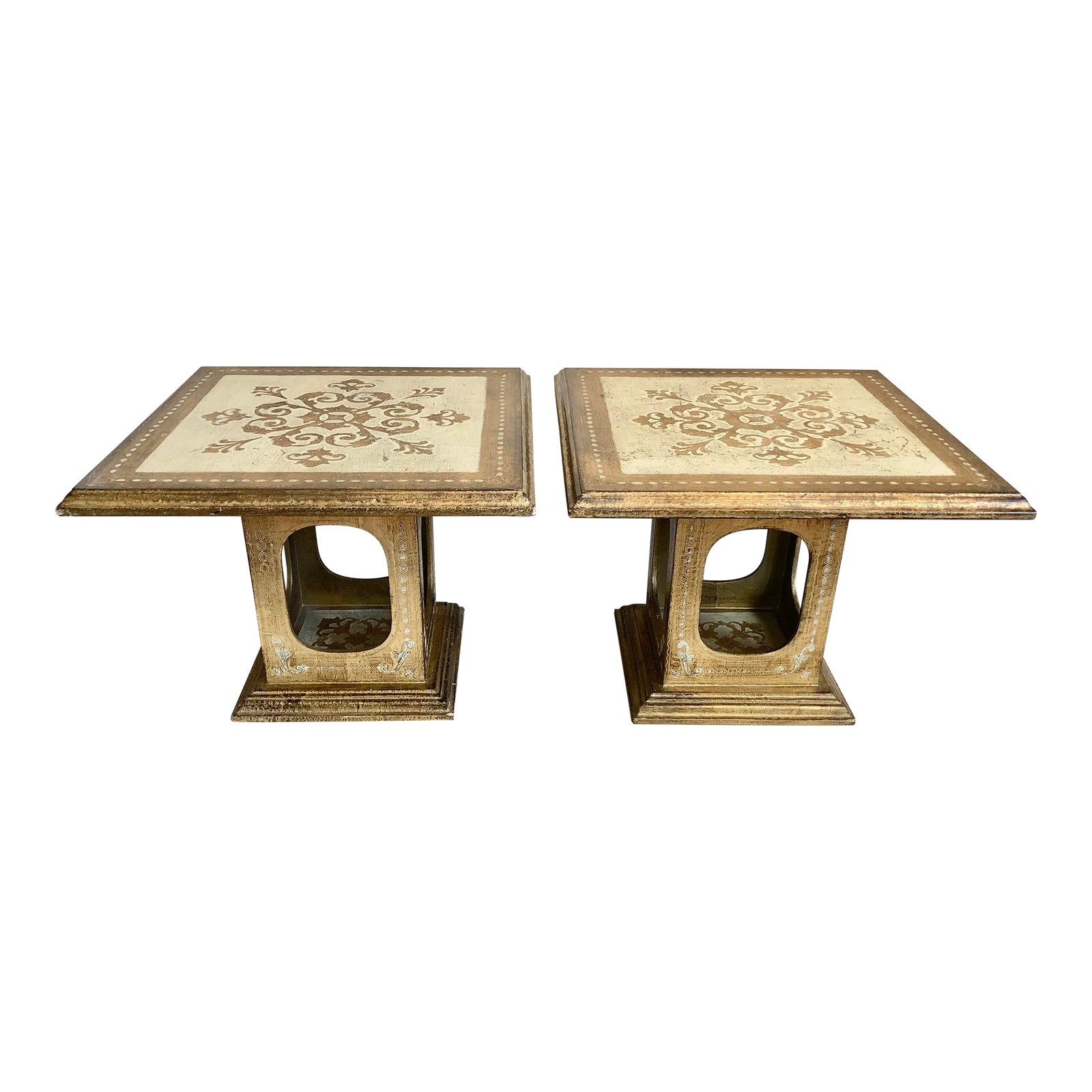 Vintage Florentine Gilt Wood Square Side Tables- a Pair | Chairish