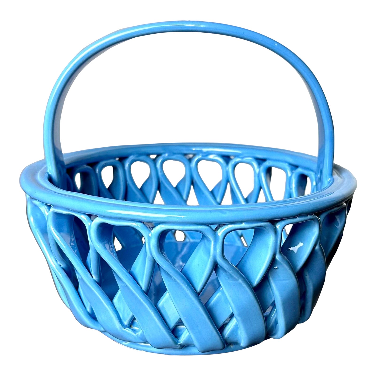 Vintage Italian Ceramic Basket Weave Table Accent in Cornflower Blue ...
