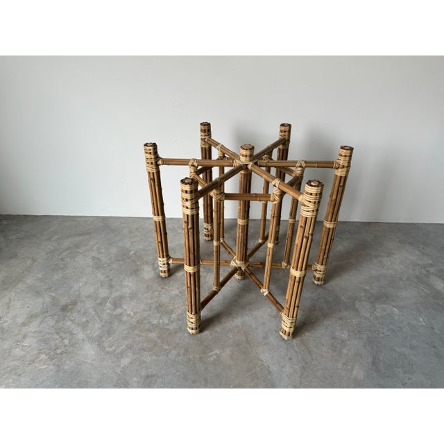 McGuire Organic Modern Bamboo Rattan & Leather Dining Table W/ Glass ...