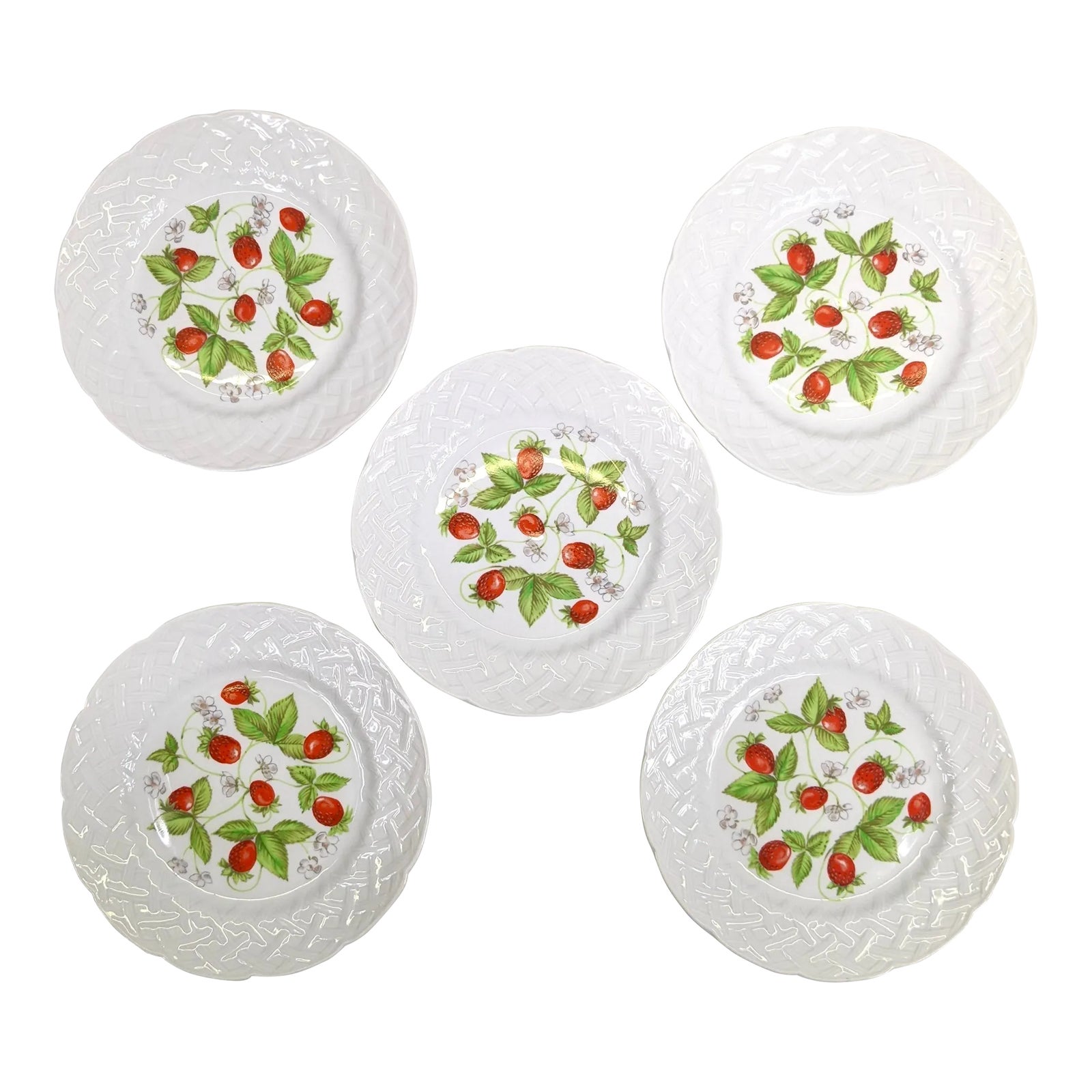 Set of 5 Limoges Porcelain Strawberry Plates | Chairish