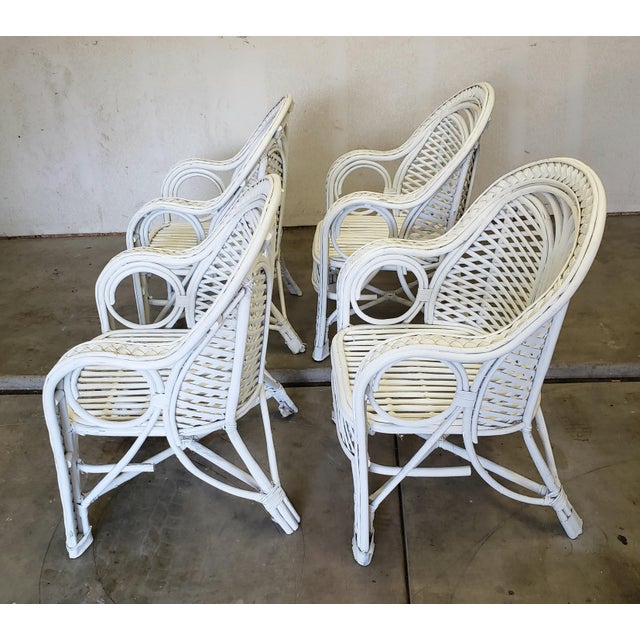 Vintage White Natural Wicker Rattan Chairs - Set of 4 | Chairish