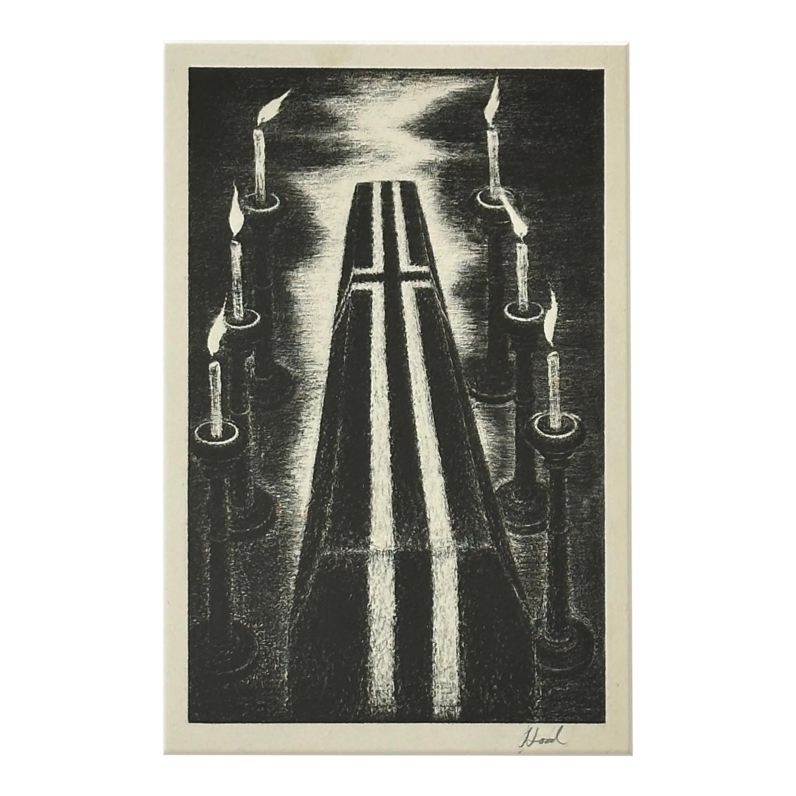 Richard Hood (1910-1995) - Casket With Candles Etching, Signed (Framed ...