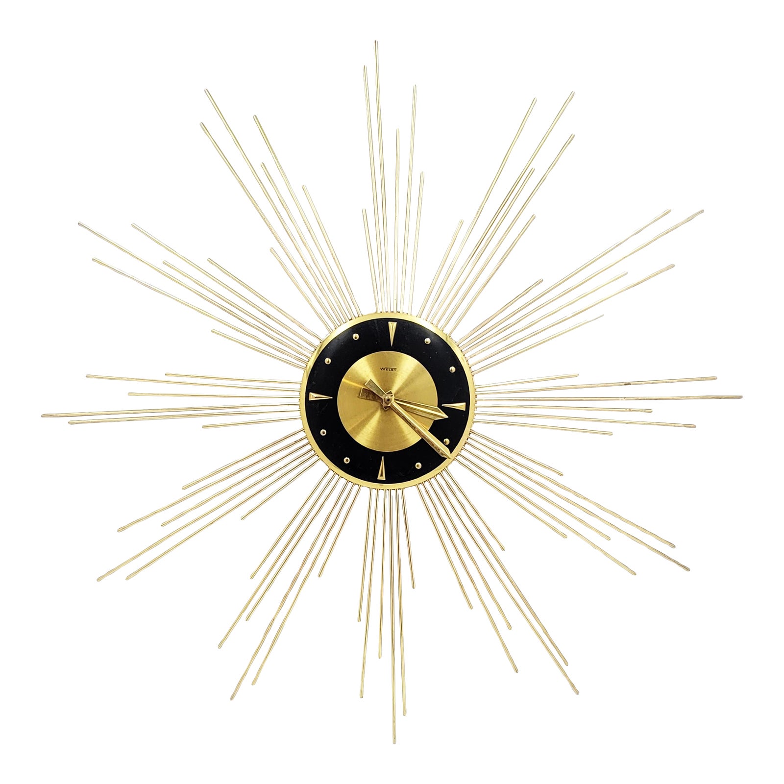 Superb Brass Welby Atomic Starburst Wall Clock 1960s | Chairish