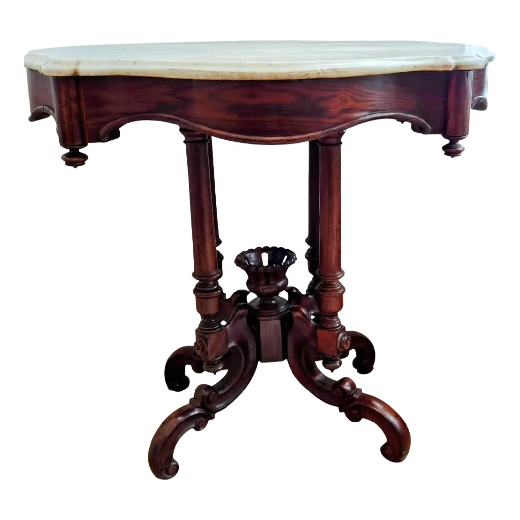 American Rococo Revival Marble- "Turtle" Top Parlor Table – Antique ...