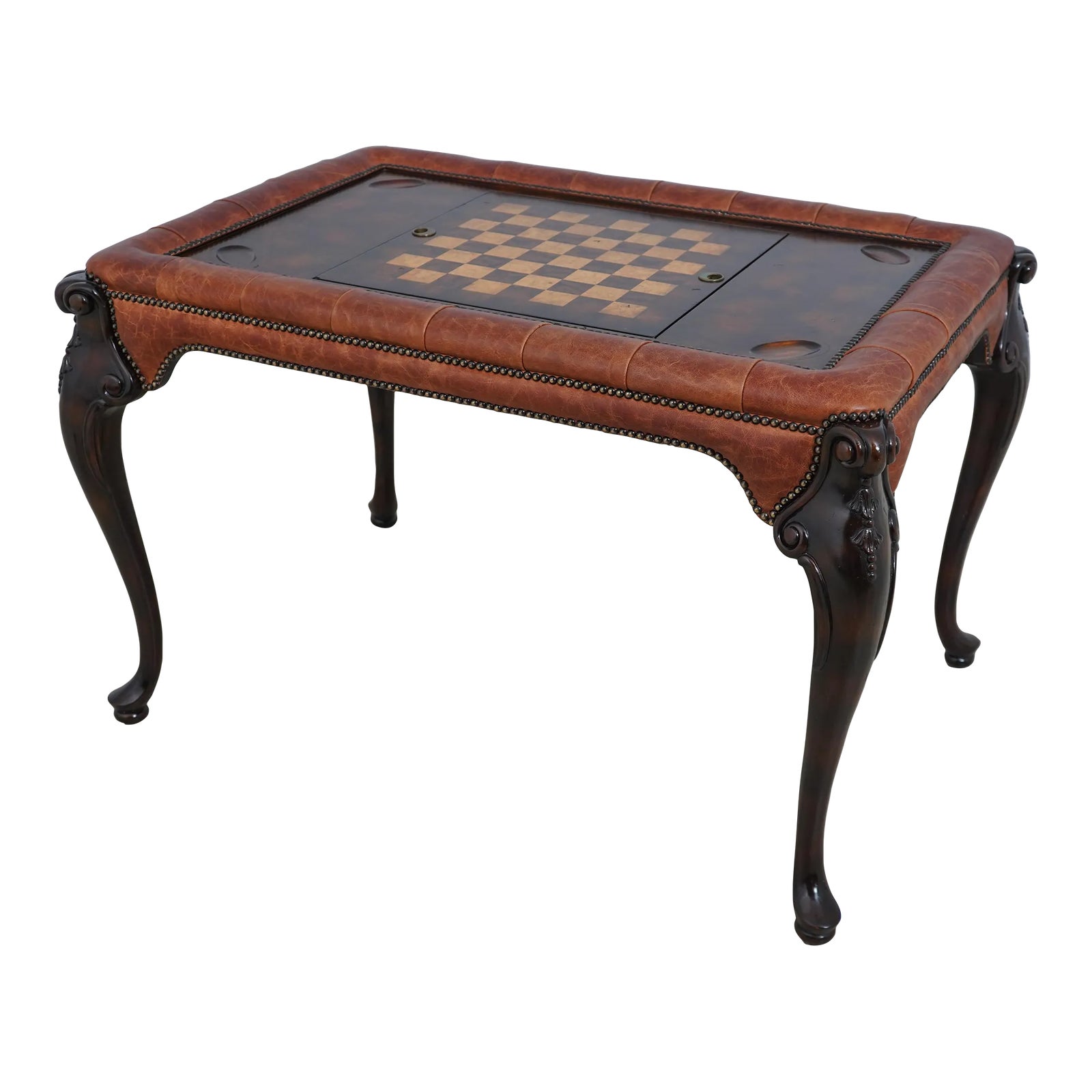 Maitland Smith Leather Wrapped Games Table | Chairish