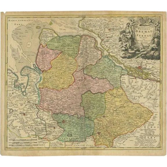 Antique Map of the Duchies of Bremen and Verden attributed to Homann ...