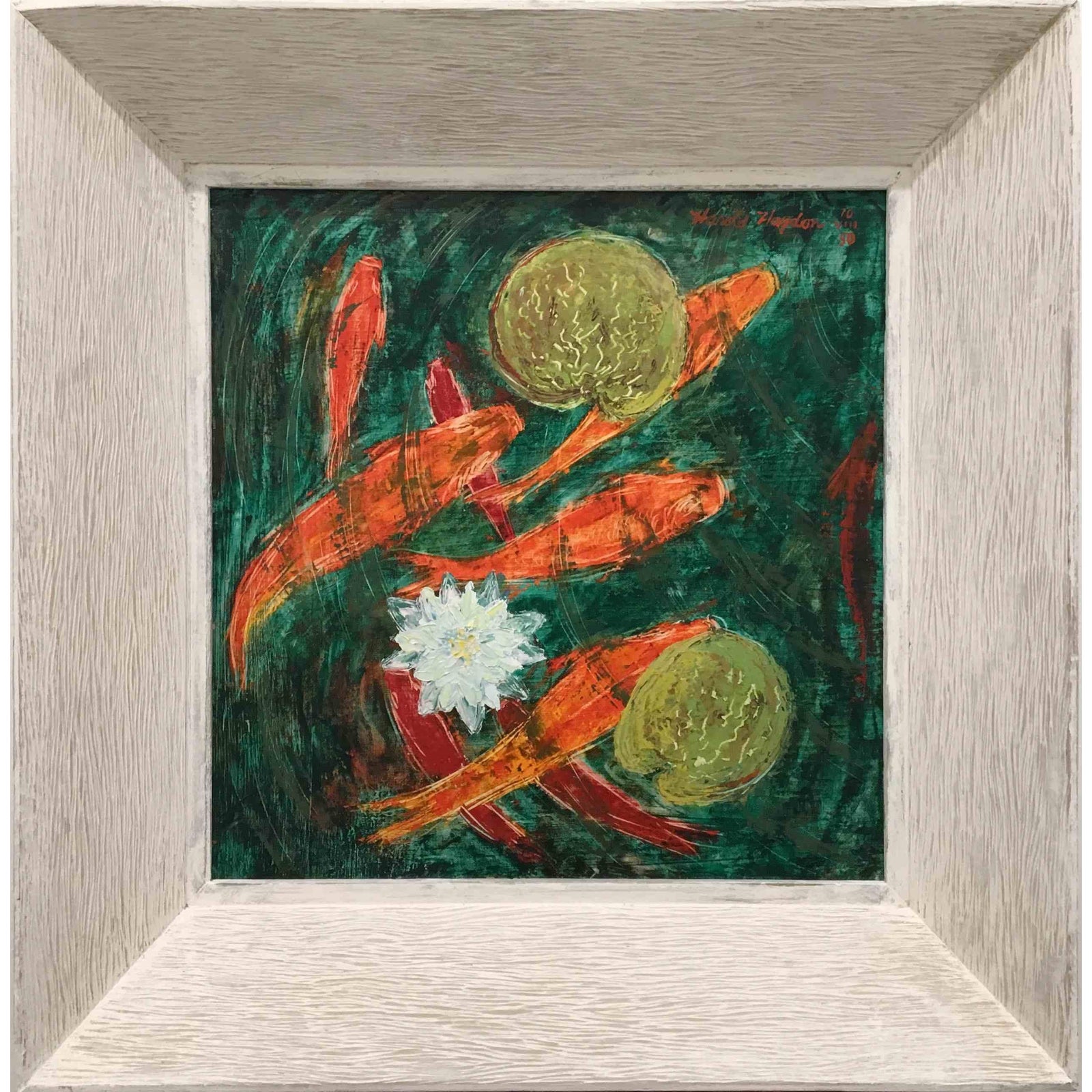 Captivating 1950 Painting of Gold Fish & Water Lillies by Artist Harold ...