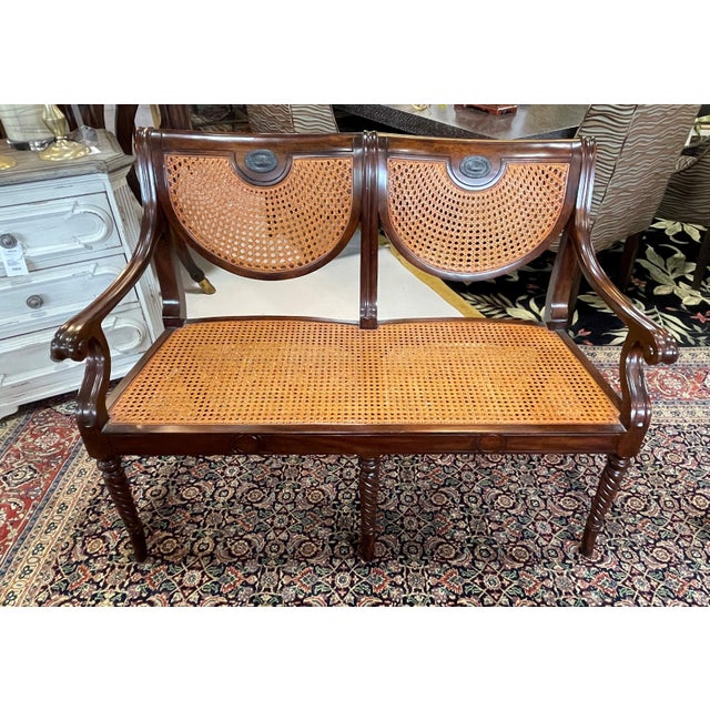Vintage Regency Theodore Alexander Mahogany Bench or Settee With Silk ...