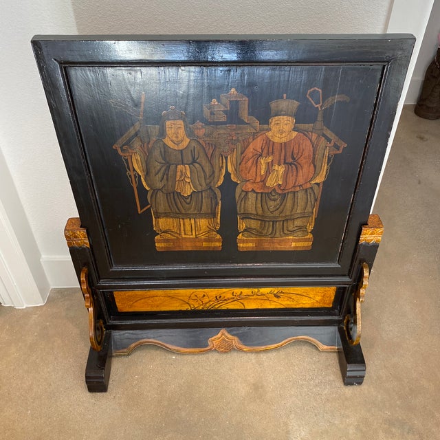 Painted Wood Chinese Table Screen Fireplace Screen 1850 - 1880 | Chairish