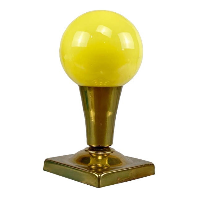 Vintage Art Deco Yellow Orb Brass Table Lamp | Chairish