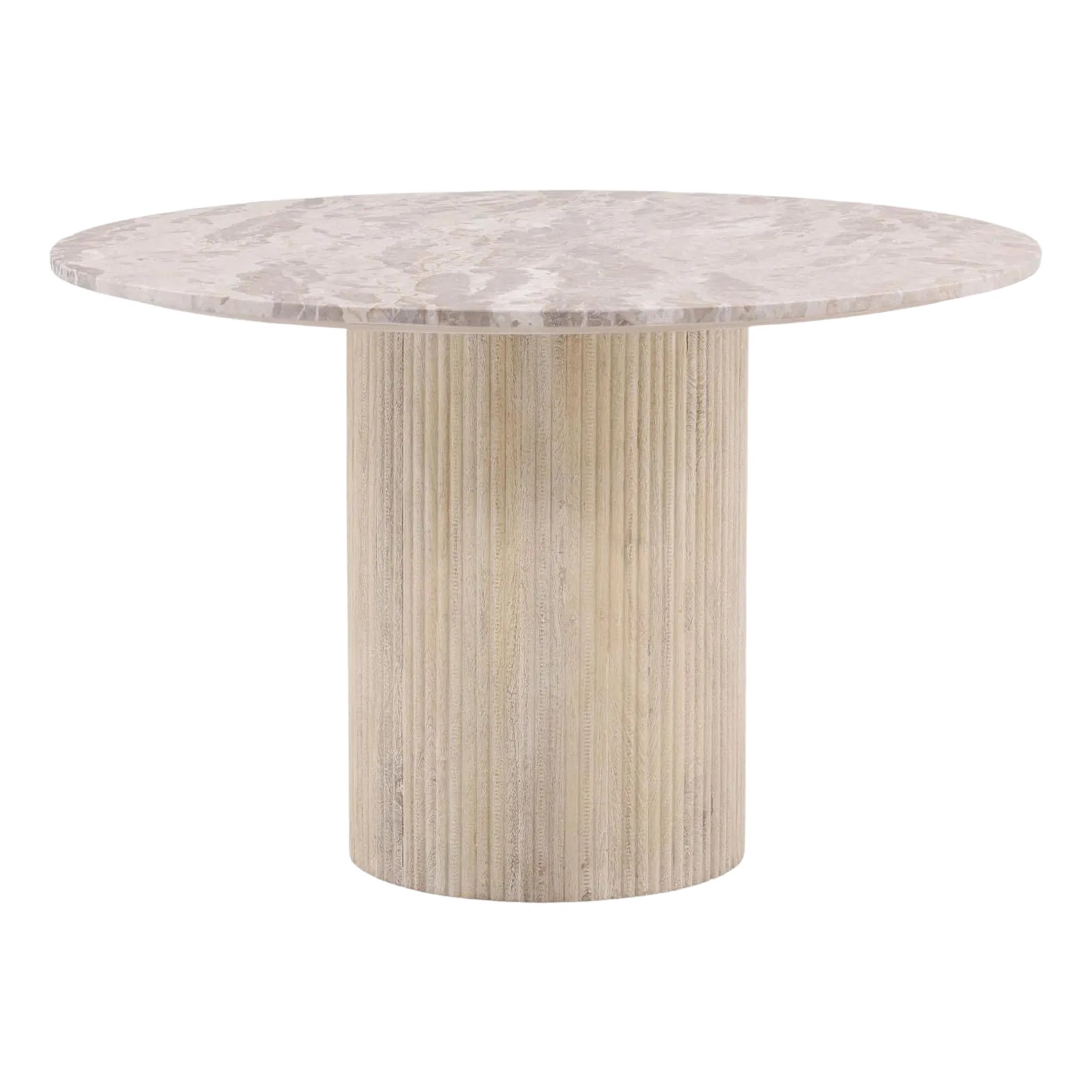 Round Beige Marble Fluted Dining Table | Chairish