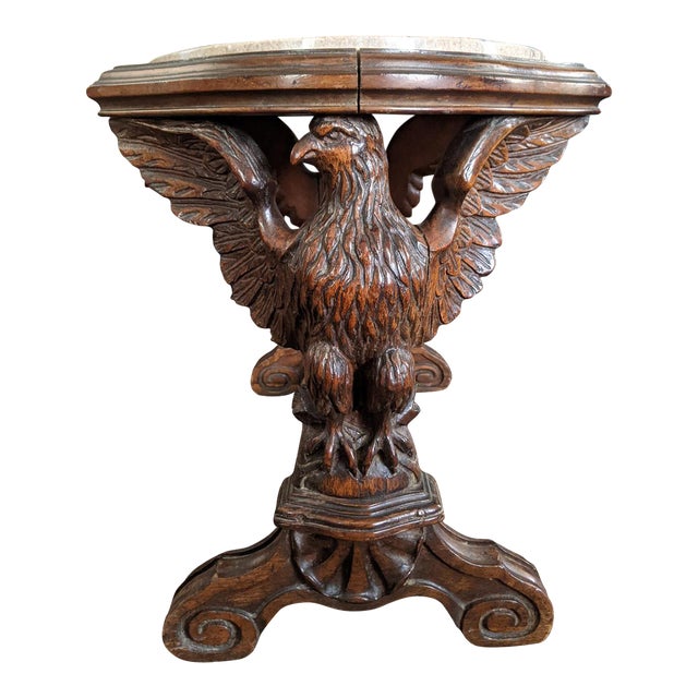 Early 20th Century Hand Carved Wooden Bald Eagle Tea Table With Marble ...