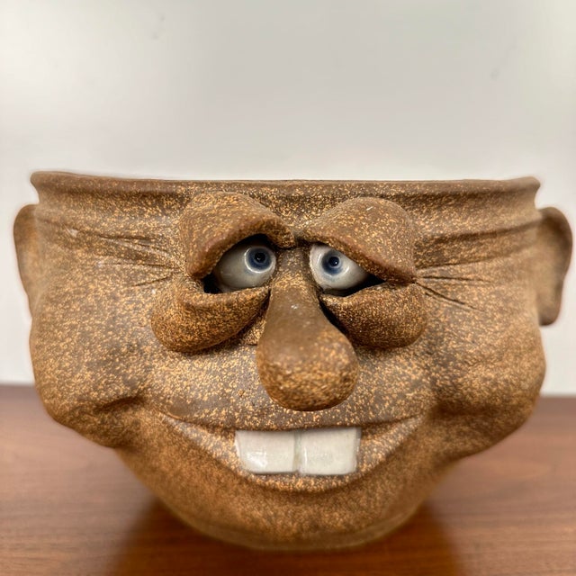 Ceramic Ugly Face Wide Planter Pot | Chairish
