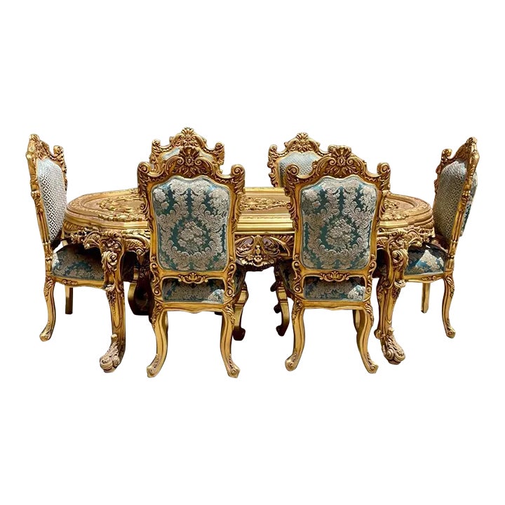French Rococo Style Gold Leaf Table and Chairs Dining Room Set of 7 ...