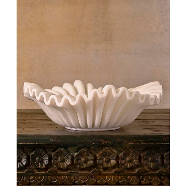 White Marble Ruffled Bowl | Chairish