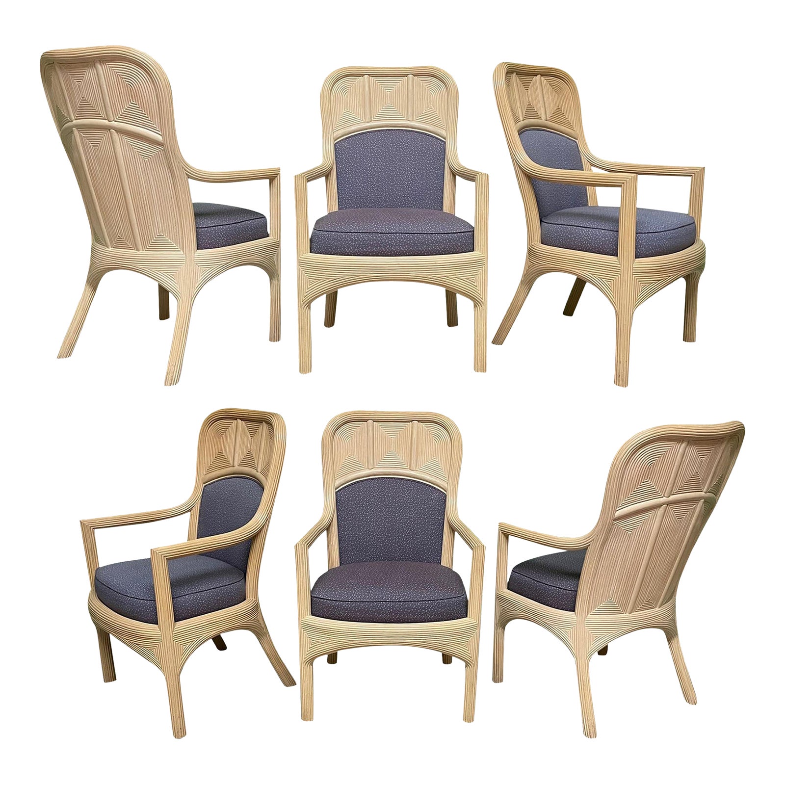 Pencil Reed Rattan Upholstered Dining Chairs | Chairish
