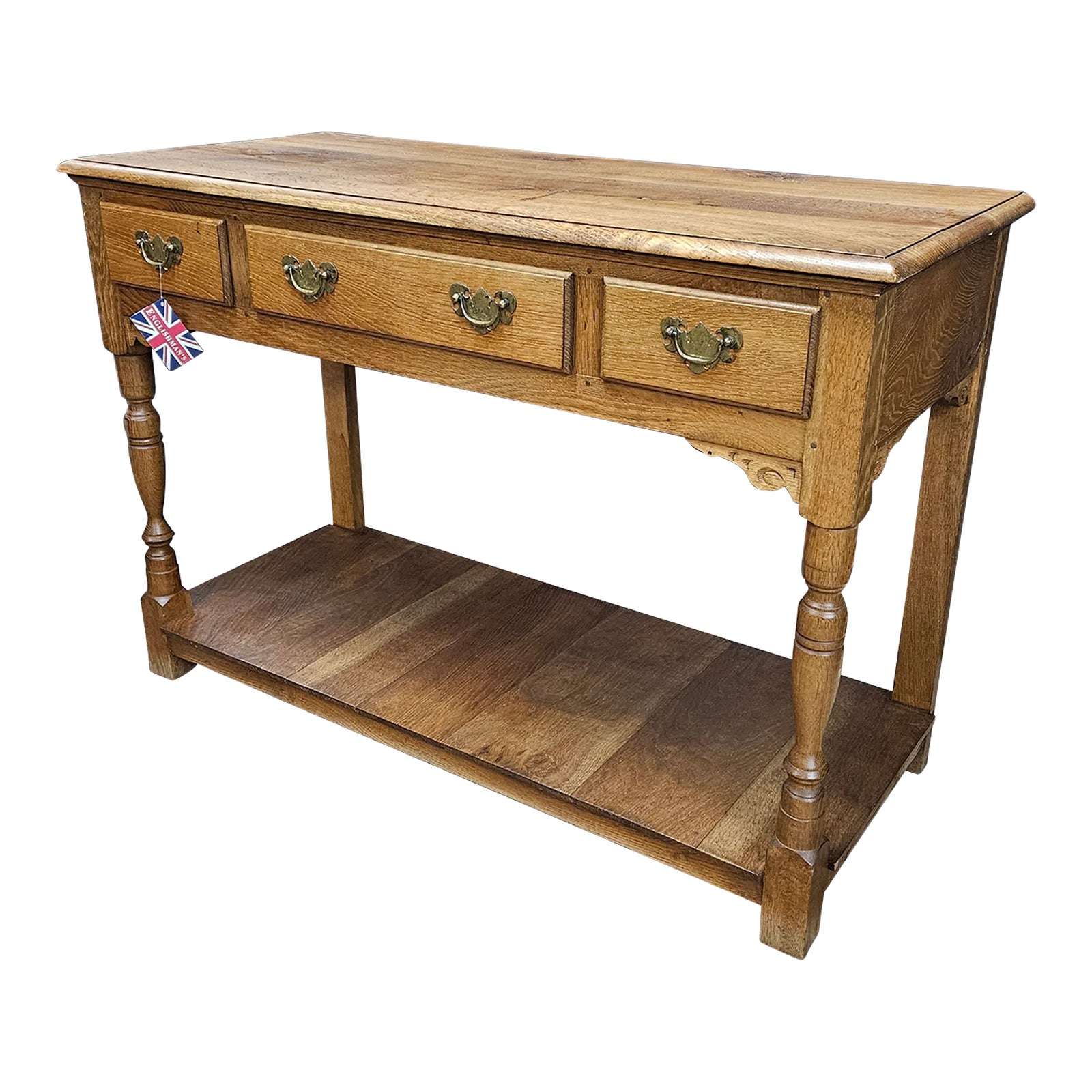 Late 20th Century English Oak Turned Leg Potboard Sideboard With Brass ...