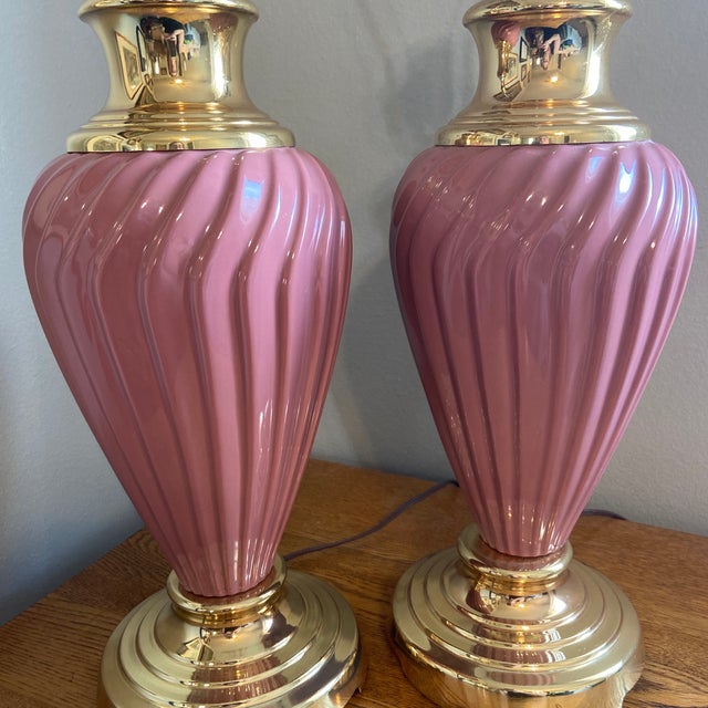 Pair of Late 20th Century Postmodern Dusky Pink and Gold Lamps With ...