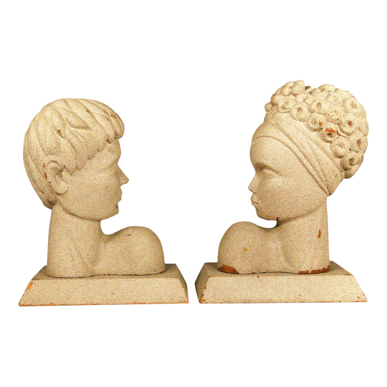 Mid-Century Modern Hawaiian Male and Female Bookends, Pair | Chairish