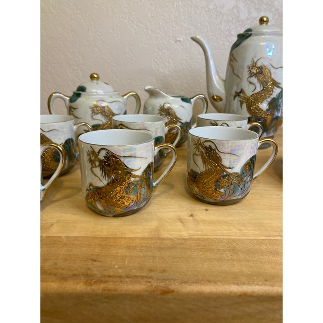 Antique Japanese Hand Painted Dragon Tea Set - 17 Pieces | Chairish