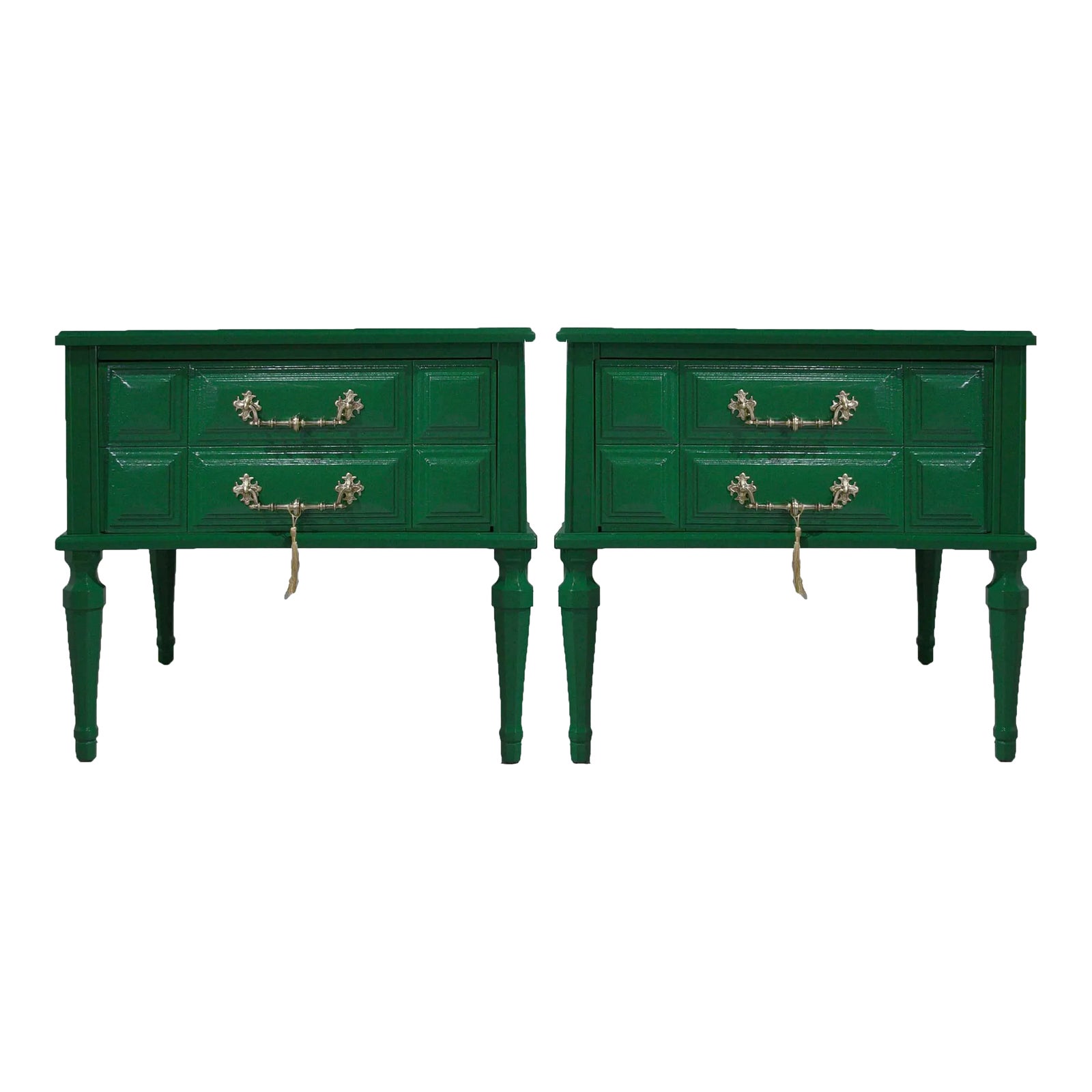 Mid Century Transitional Nightstands in Green - Newly Painted | Chairish