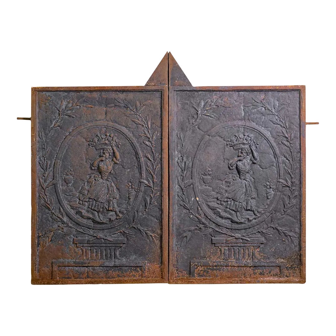 Pair of Figural Cast Iron Fireplace Inserts or Wall Art | Chairish