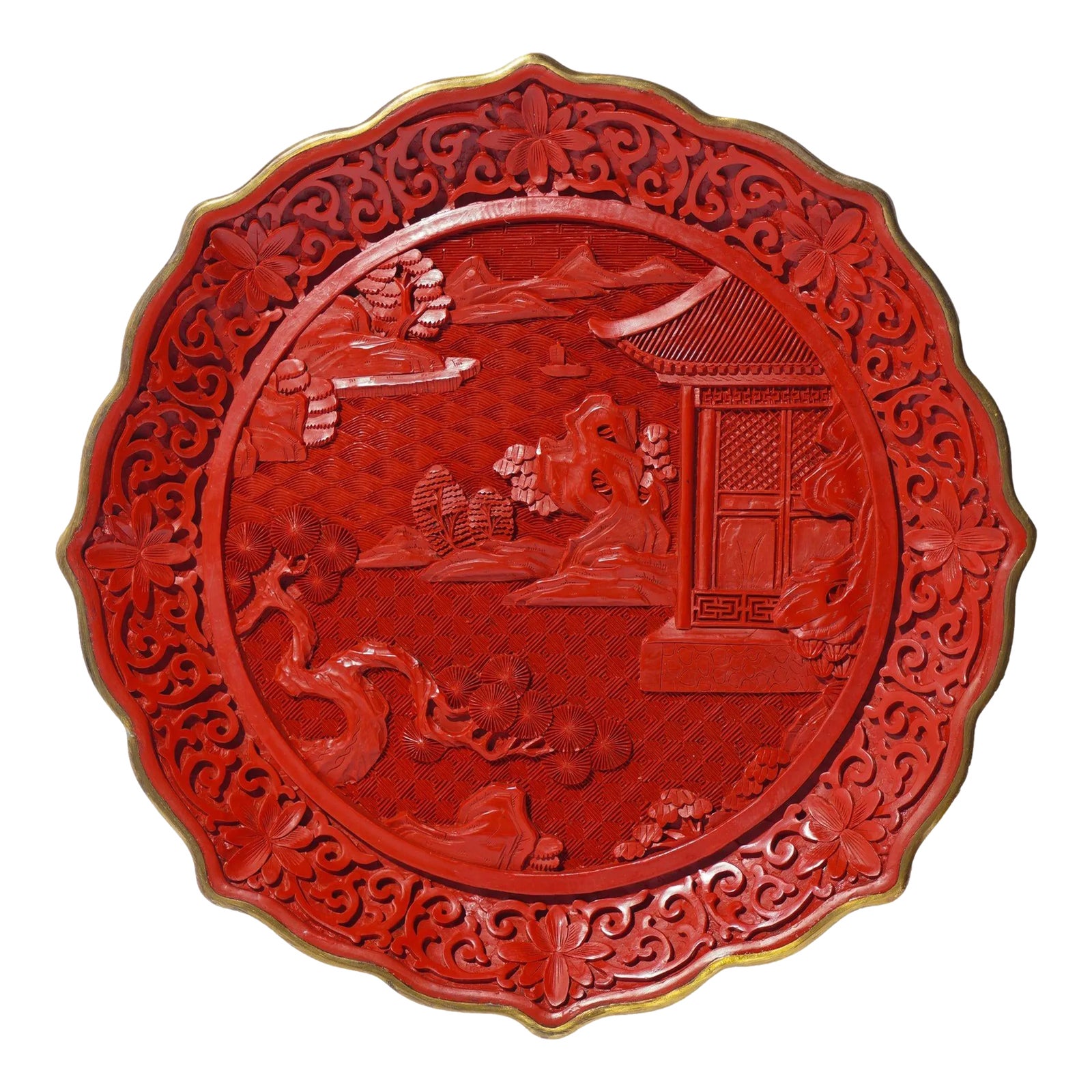 Chinese Carved Cinnabar Plate, C. 1950 | Chairish