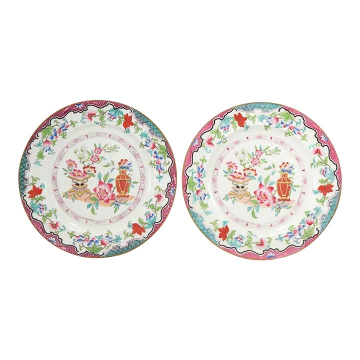 1920s Minton's Porcelain Plates in the Poonah Pattern- a Pair | Chairish