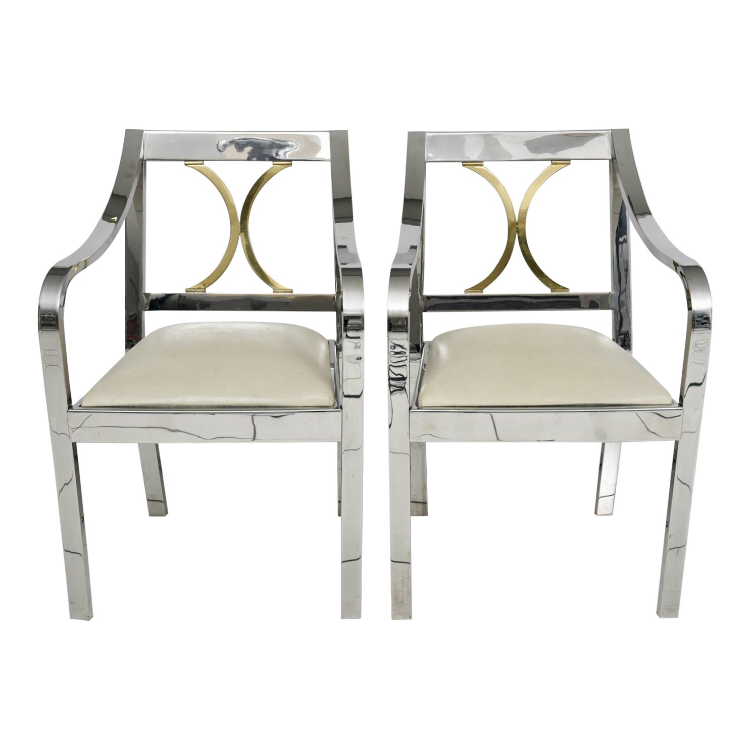 Pair of Original Karl Springer Chairs, Stainless Steel and Brass | Chairish