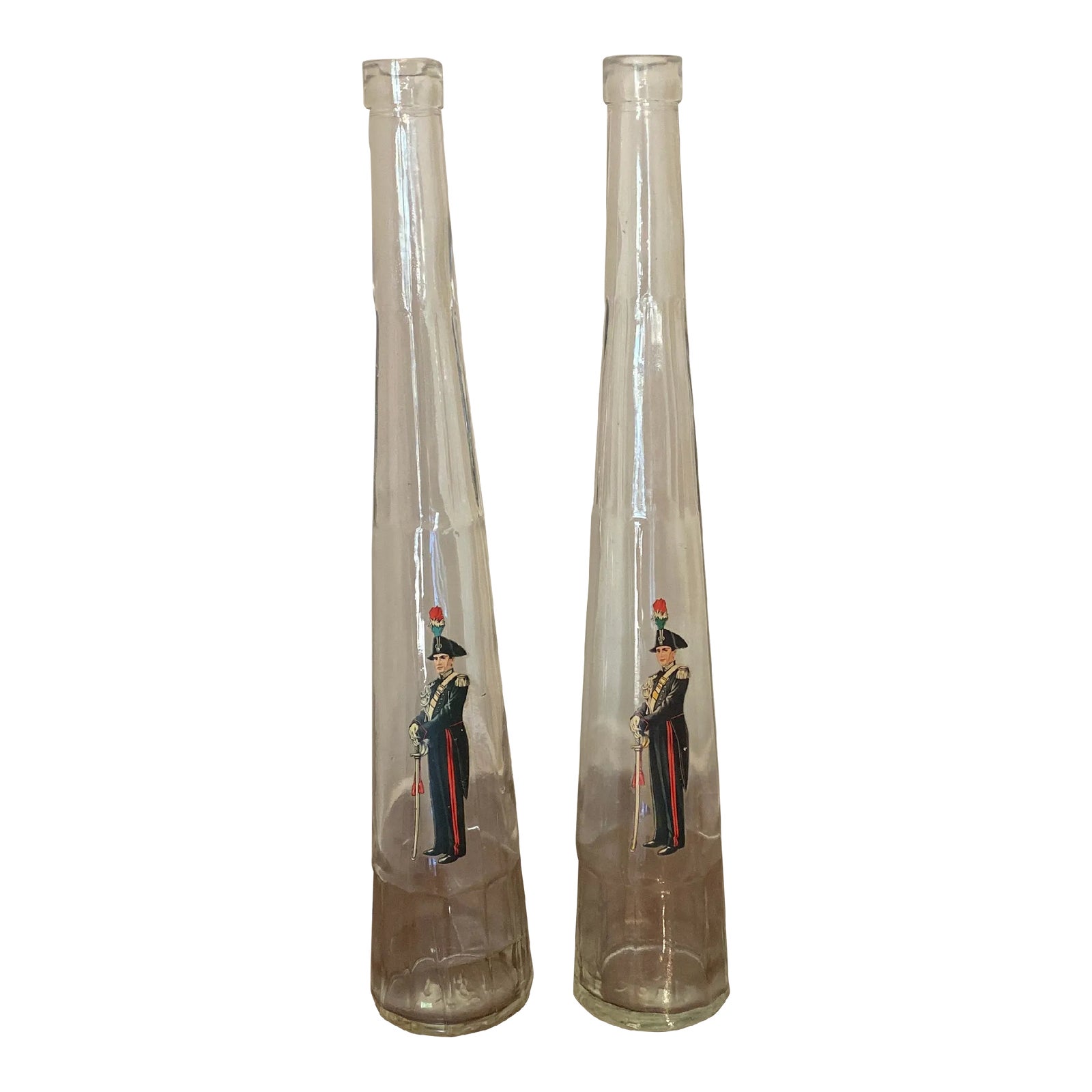 Vintage Italian Galliano Glass Soldier Liquor Bottle ~ a Pair | Chairish