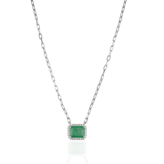 2.06 Ct Octagon Cut Emerald & Diamond Pendant Necklace in 925 Sterling ...