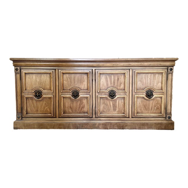 Vintage 1960 s Neoclassical Blonde Beige Light Brown Solid Wood Thomasville Buffet Sideboard Credenza With Lion s Head Pulls Chairish